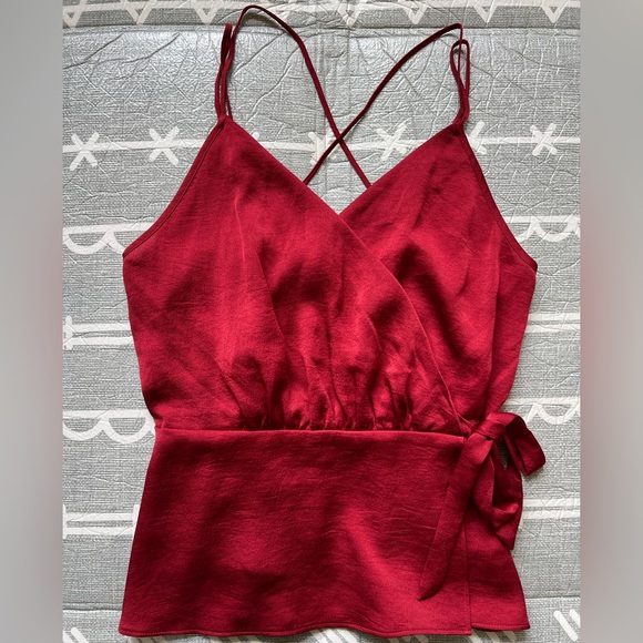 Express | Tops | Express Red Satin Surplice Wrap Strappy Tank | Poshmark